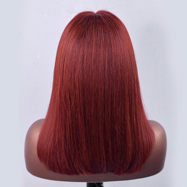 Reddish Brown Short Straight Bob Lace Front Wig -SuperNova Hair