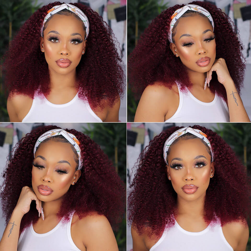 Burgundy 99J Headband Human Hair Wigs With Hair Headbands -SuperNova Hair