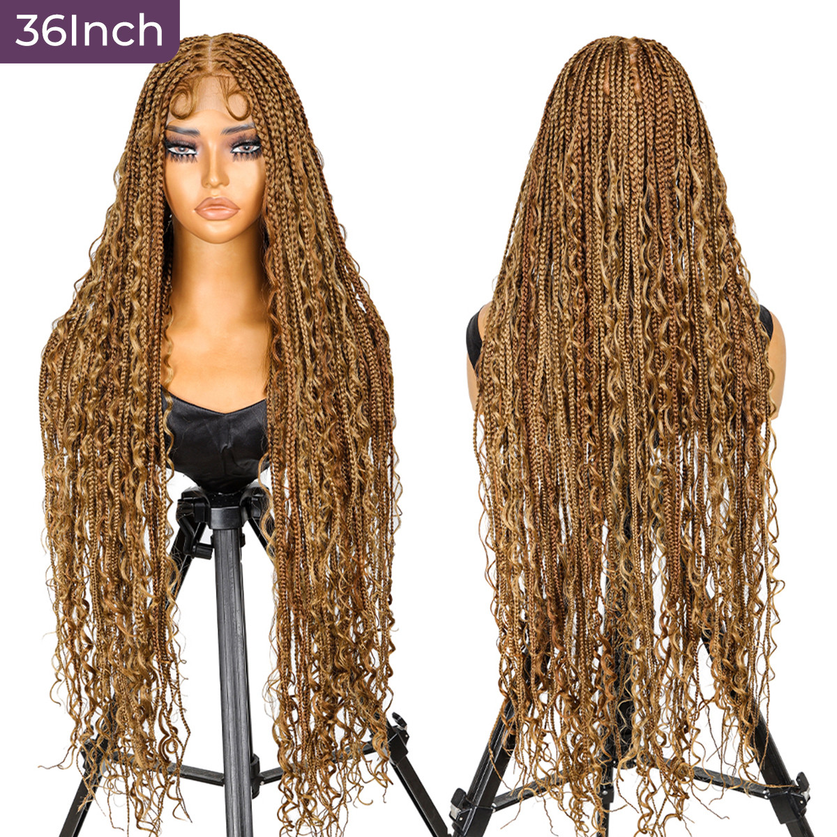 SuperNova #P30/27 Piano Color 36” Full Lace Bohemian Box Braided Wig ...